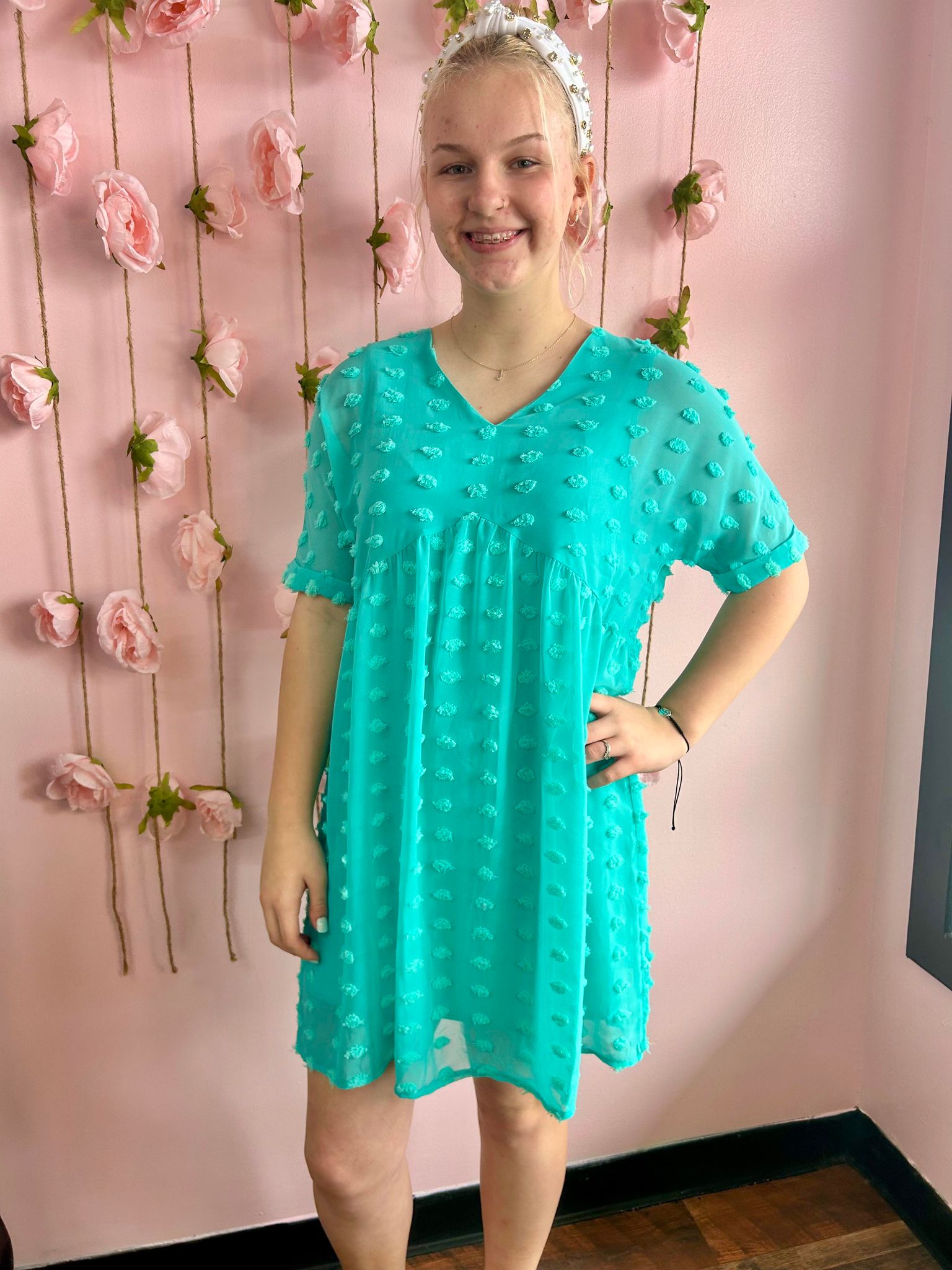 Swiss Dot Dress (Turquoise) – Hadley Kate’s Boutique